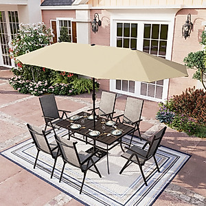 PHI VILLA 7 Piece Outdoor Dining Set with Umbrella, Patio Furniture Dining Set with Foldable Patio Chairs & Outdoor Table for Yard & Garden
