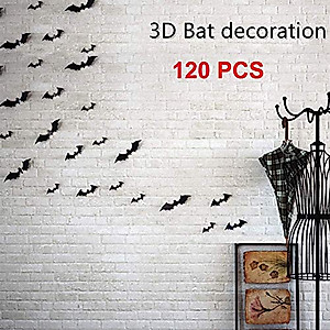 120 PCS DIY Halloween Party Supplies PVC 3D Decorative Scary Bats Wall Decal Wall Sticker Halloween Eve Decor Home Window Decoration Set Black