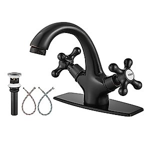 Aolemi Bathroom Sink Faucet Oil Rubbed Bronze Single Hole Double Handle Cross Knobs Vanity Sink Basin Mixer Tap and Pop Up Drain with Overflow