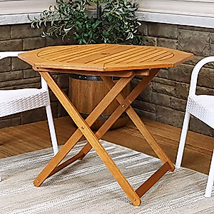 Sunnydaze Meranti Wood Octagon Outdoor Folding Patio Table - Teak Oil Finish