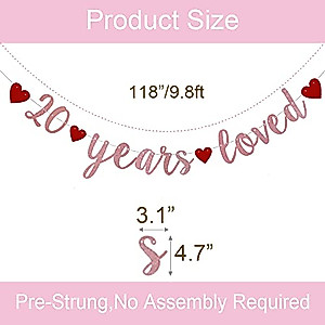 20 Years Loved Banner, Pre-Strung,Rose Gold Glitter Paper Garlands for 20th Birthday/Wedding Anniversary Party Decorations Supplies, No Assembly Required,Rose Gold,SUNbetterland