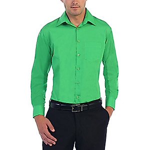 Gioberti Men's Long Sleeve Solid Dress Shirt, Green, Small, Sleeve 33-34