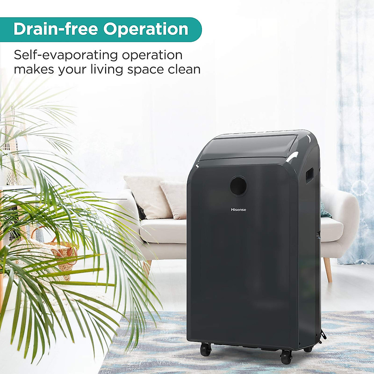 Hisense Portable Air Conditioner 9,000 BTU Cooling Dehumidifier Fan for Rooms up to 400 sq.ft, Remote Control, Long Distance Air Flow, Black