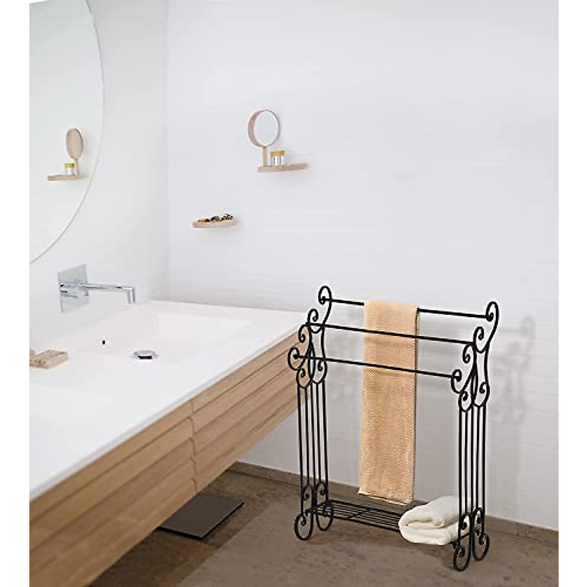 Free Standing Towel Rack 3 Bar Freestanding Rack with Storage Shelf Towel Organizer for Bathroom,Bedroom,Laundry Room,Kitchen,Pool