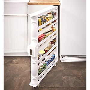 The Lakeside Collection Slim 4 Tier White Wooden Storage Rack Cart on Wheels for Small Spaces, Kitchen, Bathroom Laundry Room Organization