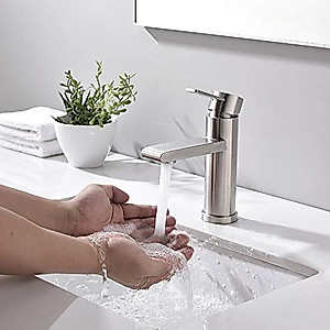 VCCUCINE Modern Commercial Brushed Nickel Single Hole Single Handle Bathroom Faucet, Laundry Vanity Sink Faucet With Two 3/8" Hoses