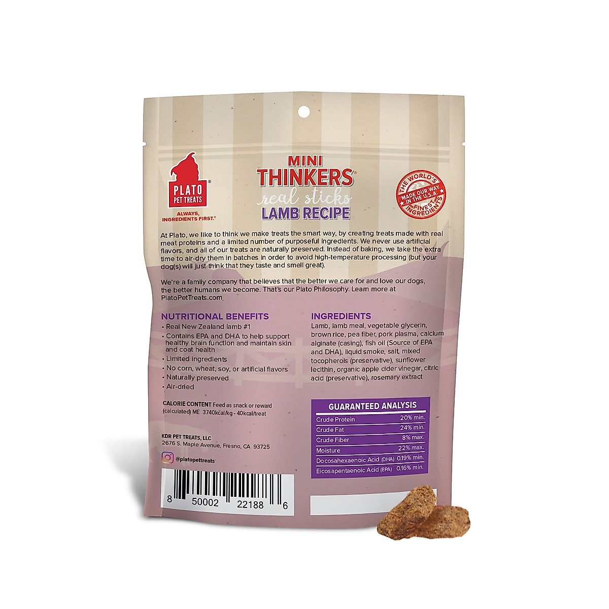 PLATO Pet Treats Small Bites - Air-Dried Training Treats for Dogs - Supports Healthy Digestion - Limited Ingredients - Lamb 2.5oz