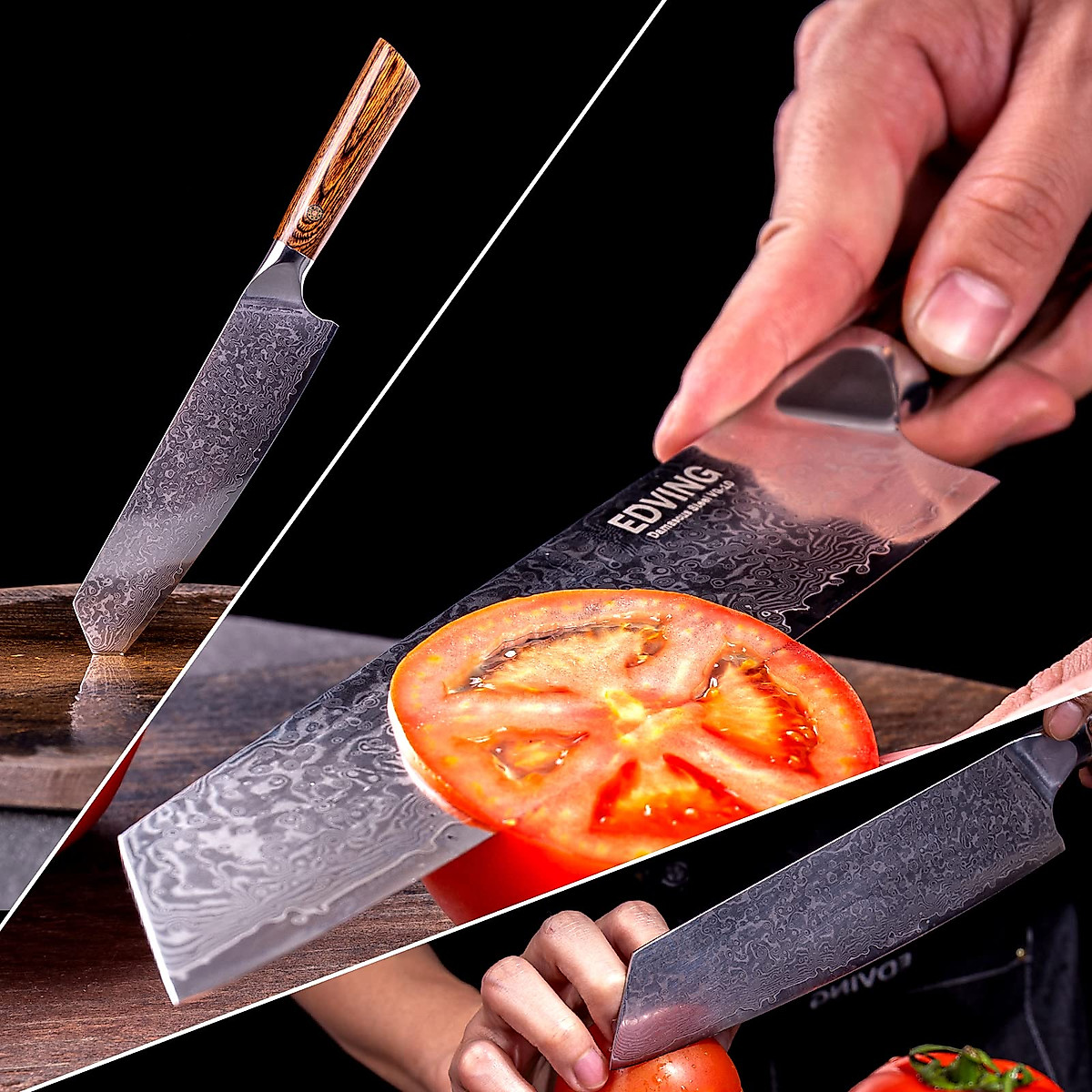 EDVING Chef Knife 8 Inch Damascus Japan VG-10 Super Stainless Steel Professional High Carbon Super Sharp Kitchen Cooking Knife, Ergonomic Color Wooden Handle Luxury Gift Box (8" Chef's Knife, Wood)