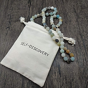 108 Natural Beads Mala Yoga Bracelet with Lotus Charm (Amzonite)