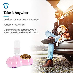 ANYPET Slow Feeder Bowl, Elevated, Double Transparent for Cats, Small Dogs, Pet Automatic Water Feeder with Water Bottle, Pink (APF06P)