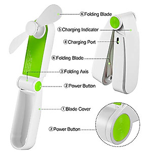 3 Pack Portable Pocket Fans Handheld Mini Fan Portable Foldable Fan Personal Travel Fan Hand Fan Summer USB Rechargeable Desk Fans for Home Women Travel Outdoors Or Indoors, 2 Speeds (Green)