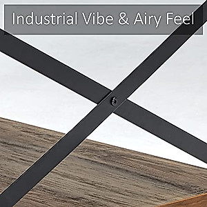 AMERLIFE Industrial Farmhous 68" TV Stand for TVs up to 70" & Set of 2 Industrial Metal X Back Bookshelf, 64", Rustic Wash Grey