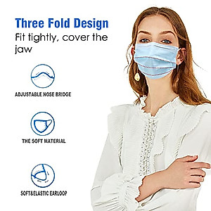 CYCN Blue Disposable Face Masks 60 Pack, 3 Ply Non-woven Disposable Masks with Elastic Earloop, Face Mask Disposable for adults for Daily Use, School, Home