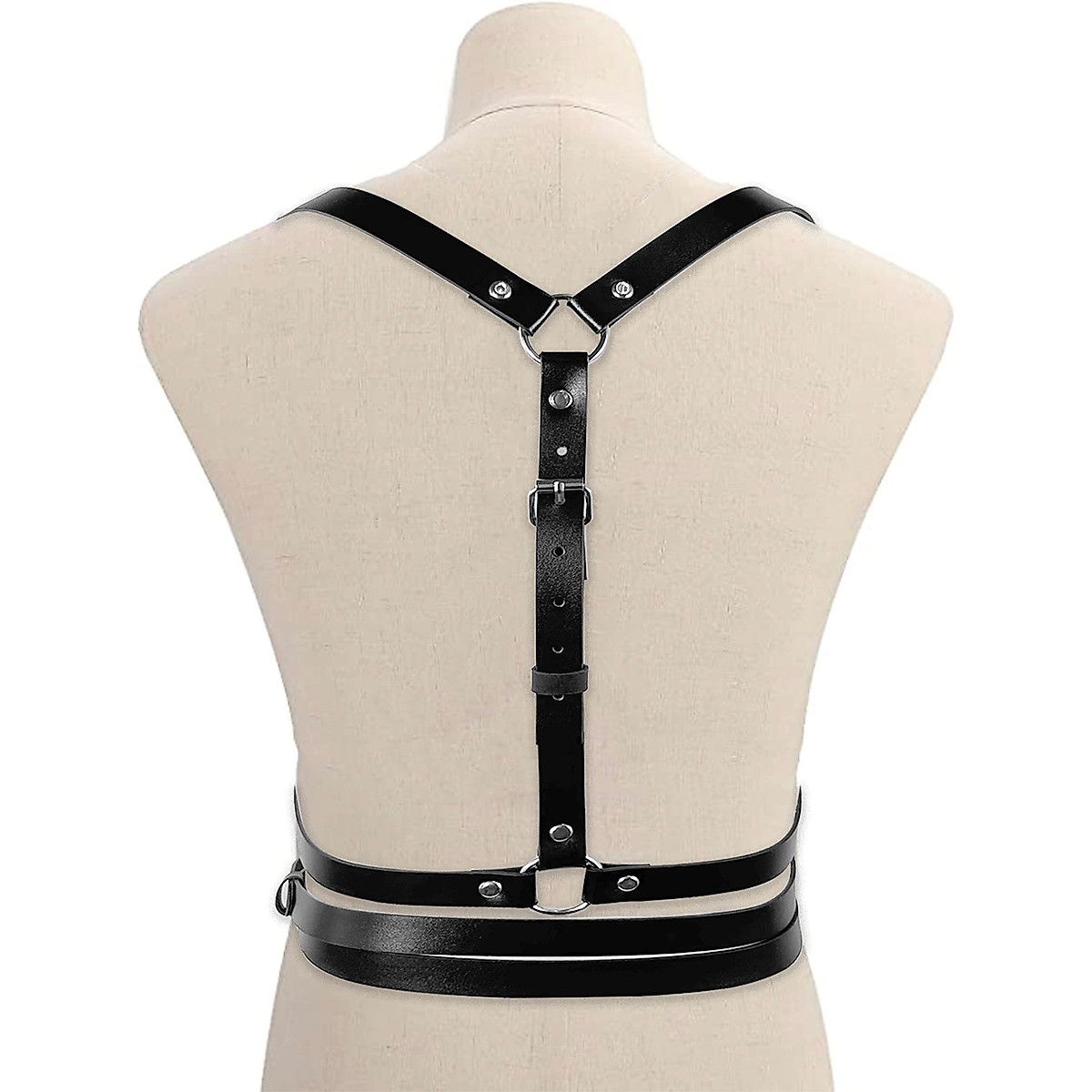 QRINA Punk PU Leather Waist Harness Belt Women Gothic Black Body Chest Strappy Festival Nightclub Rave Halloween Party (C-05)