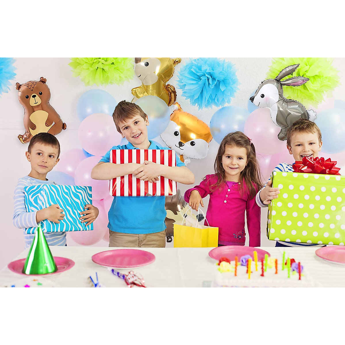 8 PCS Woodland Animal Balloons Forest Animals Foil Mylar Balloon for Woodland Themed Baby Shower,Birthday Party Decorations