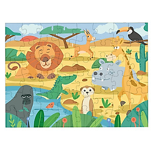 Jumbo Floor Puzzles for Kids Ages 3-5 4-8, Preschool Learning Toys Farm Animals Puzzles for Toddlers&Kids, 48 Pieces Blue Card Material (Animal World)