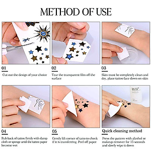 Metallic Temporary Tattoos 120+ for Women Teens Girls Tattoos Gold Silver Glitter Flash Waterproof Tattoo Stickers for Beach, Festivals, & Parties