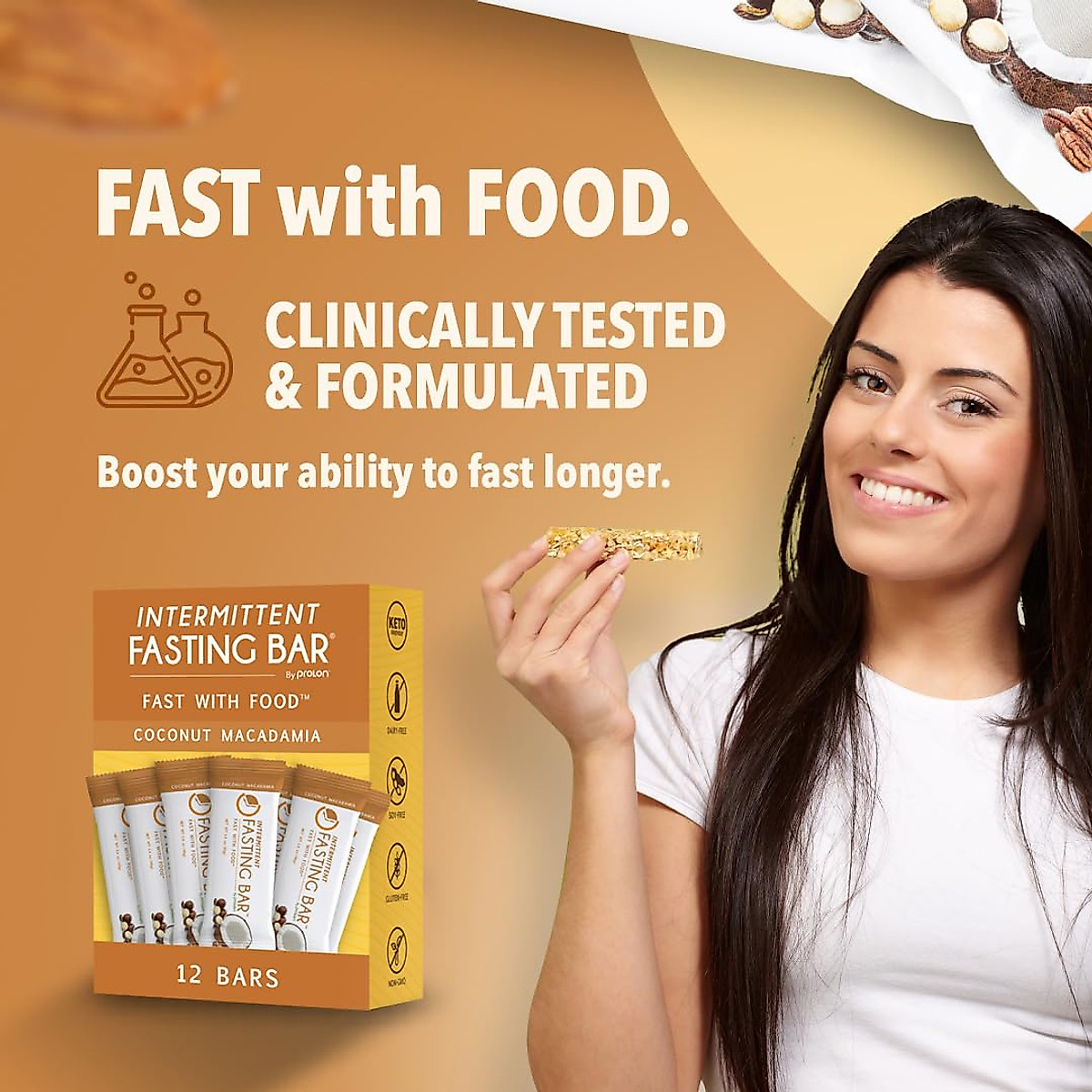 Prolon Fast Bars | Keto, Gluten Free, Dairy Free, Plant Based Protein, Intermittent Fasting Bars | Developed to Not Break Your Fast | Coconut Macadamia Nut, 12 Ct