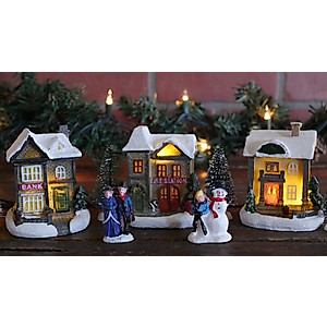 One Holiday Way Miniature LED Lighted 10-Piece Christmas Village Scene with Fire Station - Vintage Small Decorative Mini Light Up Tabletop Mantel Shelf Xmas Winter Decorations Home Decor