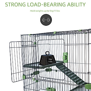 Gecheer 4-Tier 32" Small Animal Metal Cage Height Adjustable with Lockable Casters Grilles Pull-Out Tray for Rabbit Chinchilla Ferret Bunny Guinea Pig Squirrel Hedgehog Green