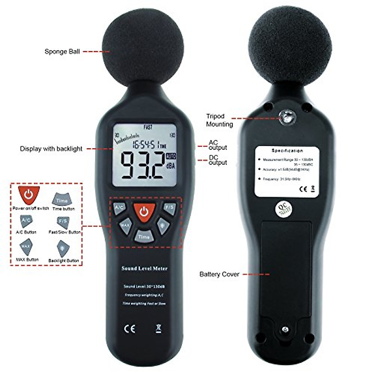 Decibel Meter Digital Sound Level Meter Professional Noise Meter High Accuracy 30dB to130dB Measuring Range with Backlight Display for Classroom, Office, Home, etc.