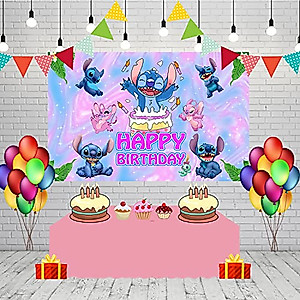 Hawaiian Aloha Backdrop for Lilo and Stitch Theme Birthday Party Supplies 5x3ft Tropical Photo Background for Stitch Theme Party Cake Table Decorations Baby Shower Banner