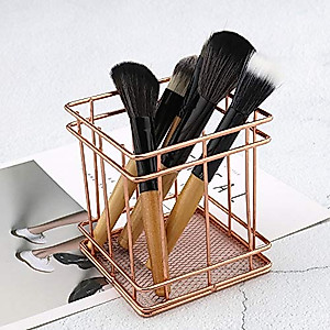 SING F LTD 4X Rose Gold Wire Mesh Basket Box Storage Container Metal Storage Baskets Set Iron Hollow Makeup Brush HolderBathroom Bedroom Decor