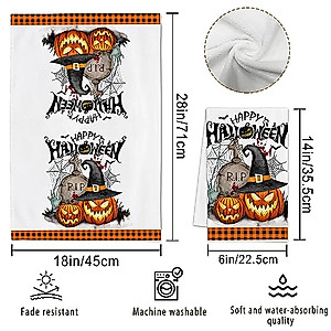 Hexagram Halloween Kitchen Towels, Happy Halloween Kitchen Decor, Purple Trick or Treat Hand Towels for Bathroom, Spooky October 31 Holiday Kitchen Towels and Dishcloth Set of 2
