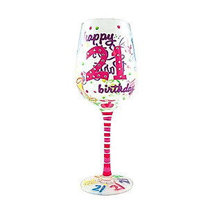 Top Shelf Unique Hand Painted 21st Birthday Wine Glass,15 fluid ounce