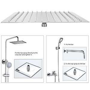 12in G1/2 Thread Rain Shower Head, Adjustable Square Shaped Polished Stainless Steel Head Shower Ultra Thin Anti Clogging for Your Bathroom Showerhead