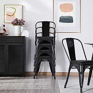 Yaheetech 4pcs Metal Dining Chairs with PU Leather Seat High Back Soft Cushioned Industrial Classic Iron Chairs Chic Dining Bistro Cafe Coffee Chair 18 Inch Black