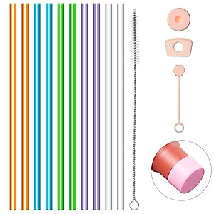10 Pack Colorful Replacement Straws Compatible with Stanley 40oz Cup Tumbler, 4PCS Silicone Spill Proof Stoppers and Silicone Boot