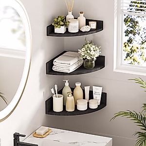 Alsonerbay Black Corner Shelf Wall Mount, Set of 3 Floating Shelves for Wall Storage and Display, Rustic Wood Shelves for Bedroom, Living Room, Bathroom, Entryway, Garage