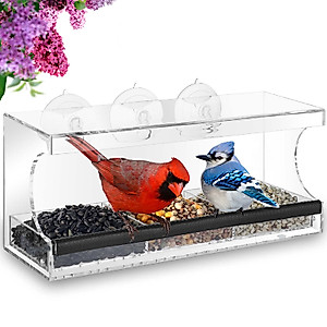 MrCrafts Window Bird Feeder for Outside with Strong Suction Cups, Fits for Cardinals, Finches, Chickadees etc