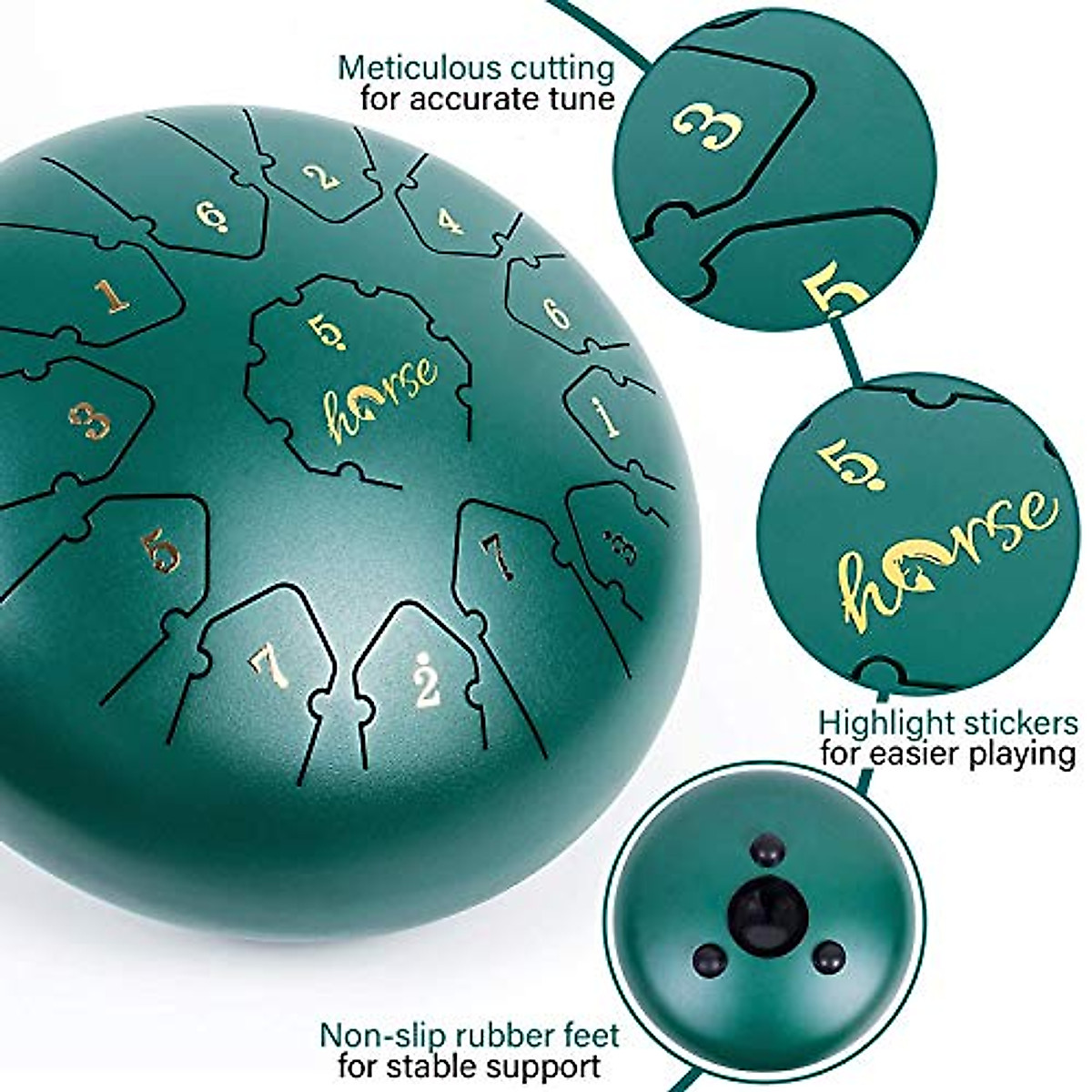 Steel Tongue Drum, Horse 12 Inch 13 Tones Tank Drum C Key Percussion Steel Drum Kit with Drum Mallets Note Stickers Finger Picks Mallet Bracket and Gig Bag…