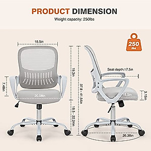 Office Chair, Desk Chair, Managerial Executive Chair, Ergonomic Home Office Desk Chairs, Computer Chair with Comfortable Armrests, Mesh Desk Chairs with Wheels, Mid-Back Task Chair with Lumbar Support
