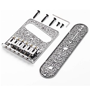 WANBY Professional 6 String Saddle Bridge Plate Beautiful Decorative Pattern for Tele Electric Guitar (Sliver)