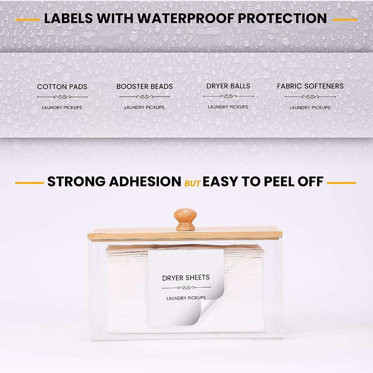 ZUHSAN Dryer Sheet Holder with 10 bonus random Labels, Acrylic made Dispenser, Acrylic Container Storage Box for Laundry Room Organization, Holds Sheets, Balls, Clothes Pins, Laundry Pods