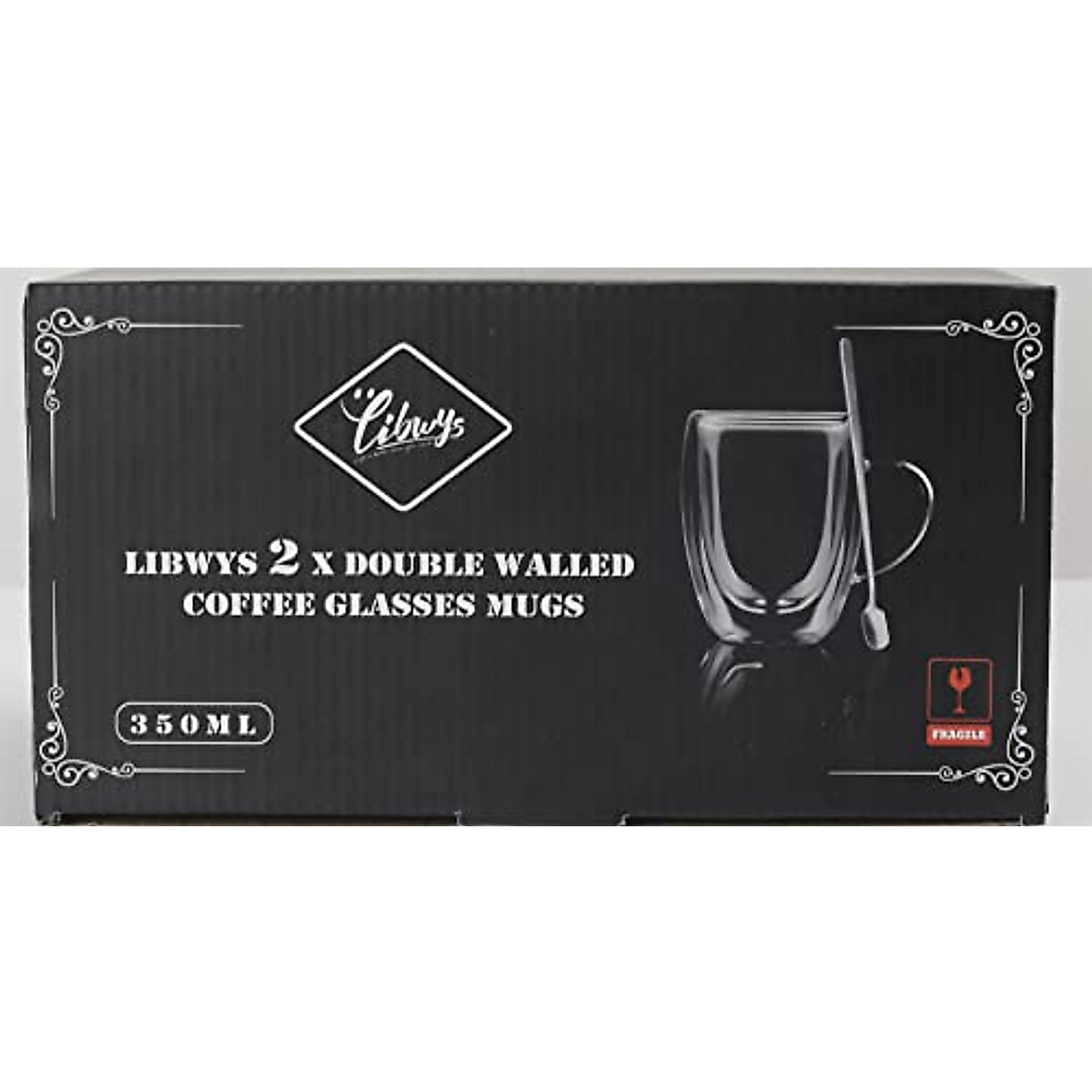 LIBWYS 2 Pack Double Walled Coffee Cups Glasses Mugs, 12oz Espresso Cappuccino Latte Tea Cups with Handle, Heat Resistant Borosilicate Clear Glasses 350ml