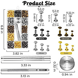 420 Sets Leather Rivets Kit, Double Cap Brass Rivets Leather Studs with 3PCS Setting Tools for Leather Repair and Crafts, 4 Colors and 3 Sizes