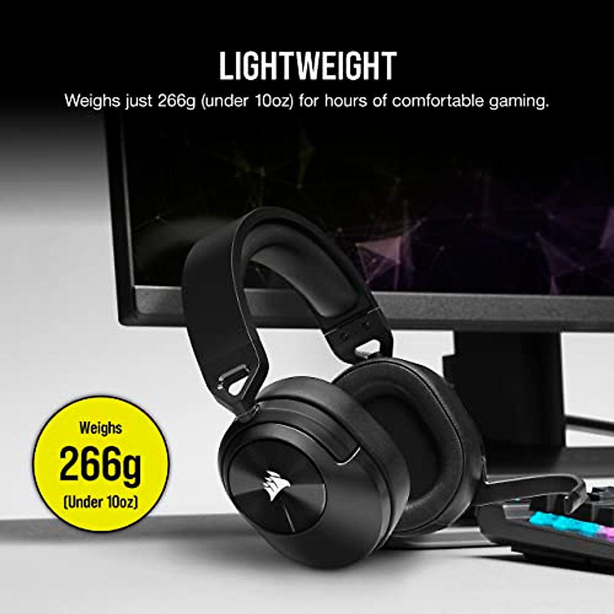 Corsair HS55 Wireless CORE Gaming Headset - Low-Latency 2.4Ghz, Up to 50ft Bluetooth Range, Lightweight Construction, Tempest 3D AudioTech Support on PS5, Omni-Directional Microphone - Black