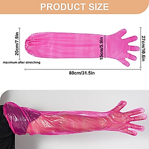 50pcs Disposable Long Plastic Gloves Full Arm Long Sleeve Gloves Veterinary Field Dressing Gloves Extra Long Sleeve Gloves for Veterinary Insemination House Cleaning Gardening（pink）