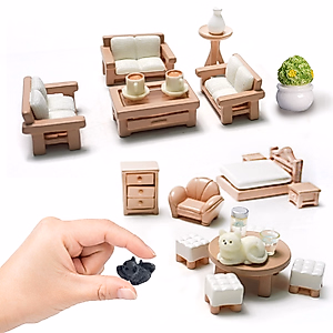 23 Pieces Dollhouse Mini Furniture Decoration Set DIY Accessories Including Dining Room Sitting Living Bedroom Toys for Baby Children Girls