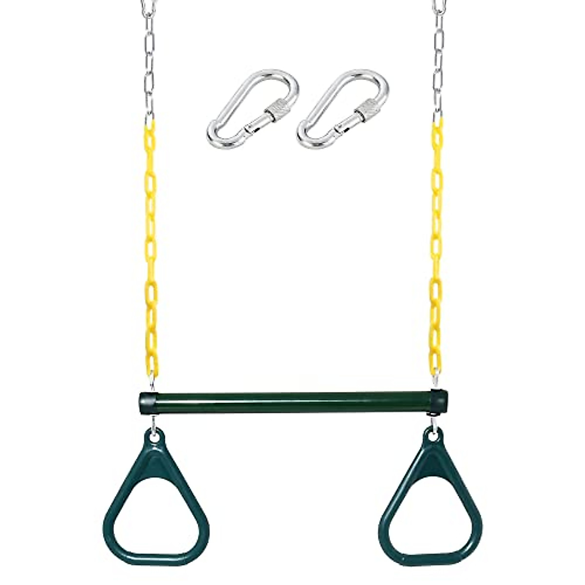 Take Me Away 18'' Trapeze Swing Bar Rings 48'' Heavy Duty Plastic Coated Chains Swing Set Accessories Playground Swing seat, Green