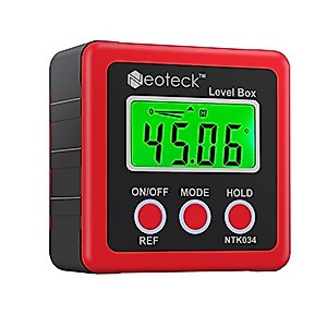 Neoteck Digital Angle Finder, Backlight LCD Digital Angle Gauge Protractor Inclinometer Bevel Box, Magnetic Base, Data Hold, IP54 Dust and Water Resistant- Red