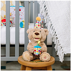 GUND Happy Birthday Teddy Bear Bear Animated Plush Toy, Glow-in-The-Dark Singing Stuffed Animal, Brown, 10”