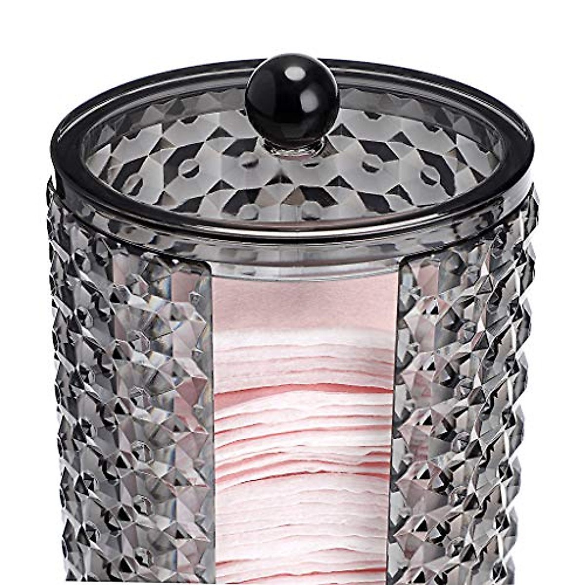 Hipiwe 2 Packs Q-Tips Cotton Round Holder - Acrylic Cotton Swab Canister Jar Cotton Balls Dispenser with Lid, Bathroom Vanity Countertop Storage Organizer for Makeup Sponges,Black