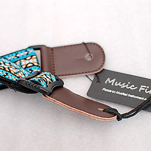 MUSIC FIRST Country style Soft Meshbelt & Genuine Leather Ukulele Strap Ukulele Shoulder Strap Version 2.0 With a MUSIC FIRST Genuine Leather Strap Locker