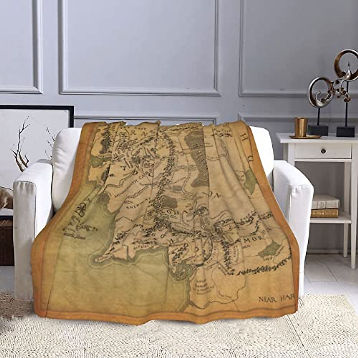 Blanket Middle Vintage Map Flannel Throw Blankets Super Soft Warm Lightweight Fuzzy Blanket for Couch Bed Travel All Season 50"x40"