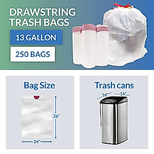 Reli. Tall Kitchen Drawstring Trash Bags 13 Gallon | 250 Count Bulk | Kitchen Garbage Bags | White | 13 Gallon - 16 Gallon Capacity